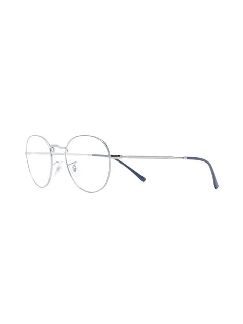 Ray Ban Logo Engraved Round Frame Glasses Blue Farfetch