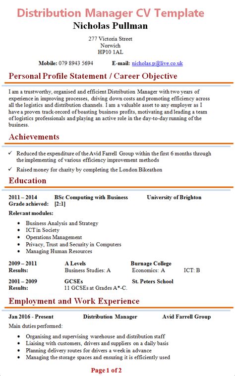 Distribution Manager Cv