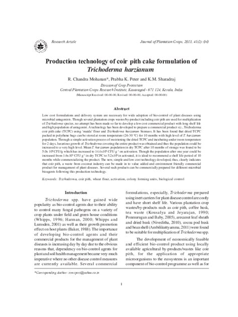 Pdf Production Technology Coir Pith Cake Formulation Of Trichoderma
