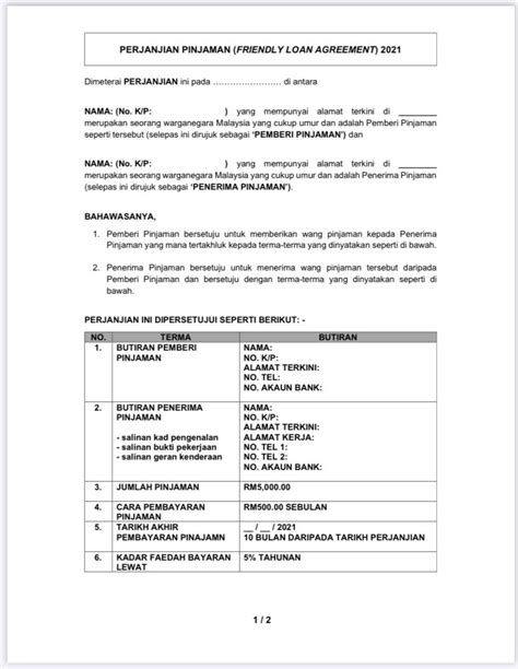 Surat Perjanjian Hutang Word Homecare24