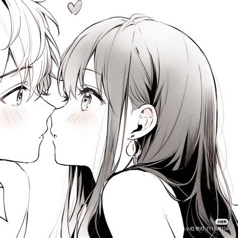 Two Anime Characters Kissing Each Other With Hearts Flying Above Their
