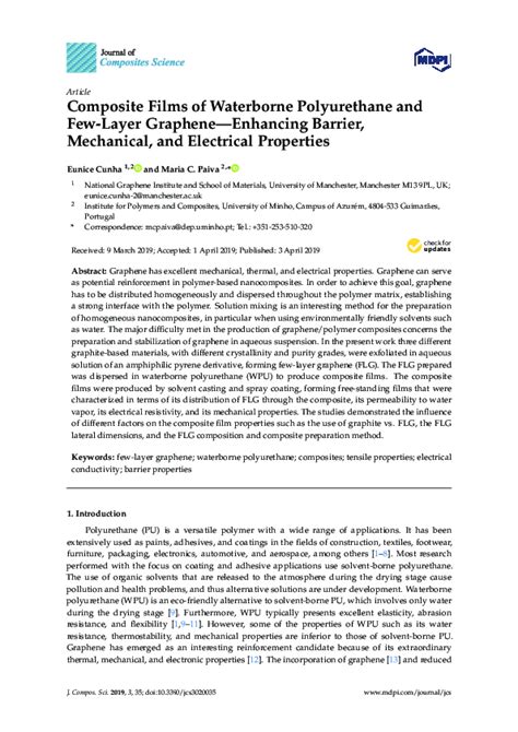 Pdf Composite Films Of Waterborne Polyurethane And Few Layer Graphene