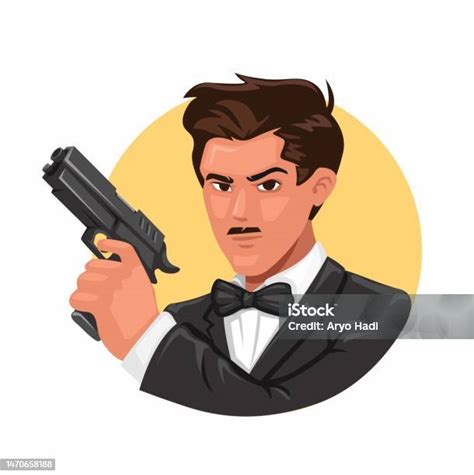 銃を持つ男の秘密エージェントアバターキャラクターマスコットイラストベクター画像 アバターアイコンのベクターアート素材や画像を多数ご用意
