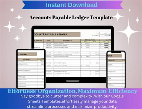 Accounts Payable Ledger Template Editable Google Sheets Digital Download For Small Business