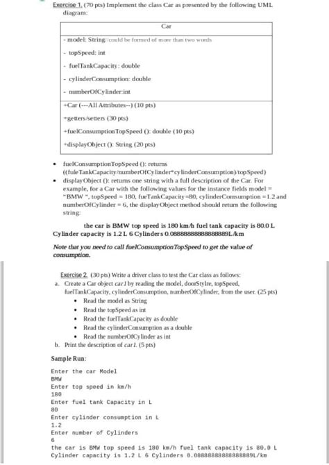 Solved Exercise 1 70 Pts Implement The Class Car As