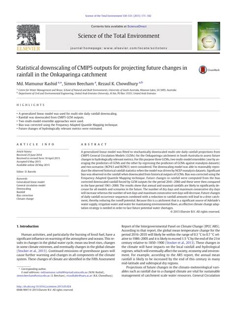 Pdf Statistical Downscaling Of Cmip5 Outputs For Projecting Future