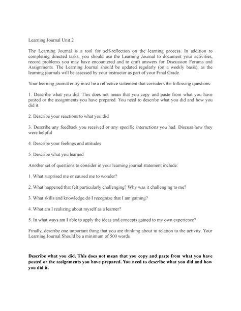 Unit Bus Learning Journal Unit Learning Journal Unit The