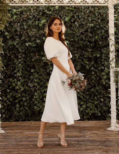 Vestido Midi De Novia Con Manga Farol INVITADISIMA