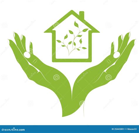 Maisons D Un Eco De Symbole Dans Des Mains Femelles Illustration De