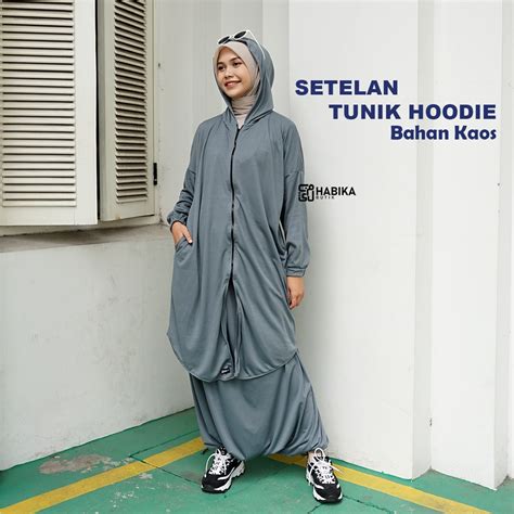 Jual Setelan Tunik Kaos Hoodie Oversize One Set Jaket Hoodie Sporty