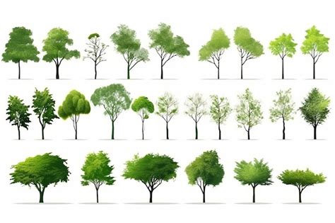 Premium Photo Collection Of Abstract Green Tree Side View Isolated On White Background