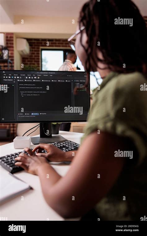 African American Student Learning Programming Writing Source Code While