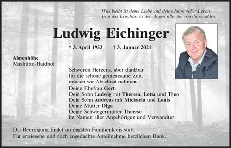 Traueranzeigen Von Ludwig Eichinger Mittelbayerische Trauer