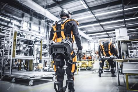 Premium Photo Advanced Exoskeleton Stationed In A Factory