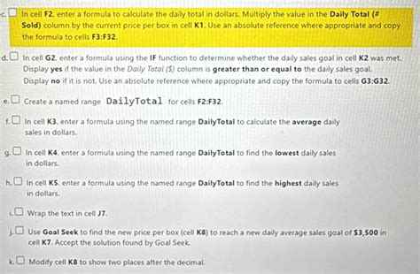 Solved In Cell F Enter A Formula To Calculate The Daily Total In
