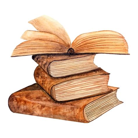 Premium Vector A Stack Of Old Books Written In Watercolor Watercolor