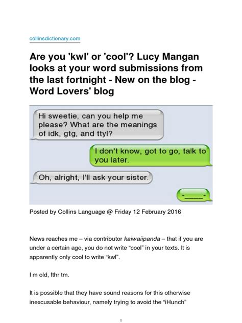 Are You Kwl Or Cool Pdf Linguistics
