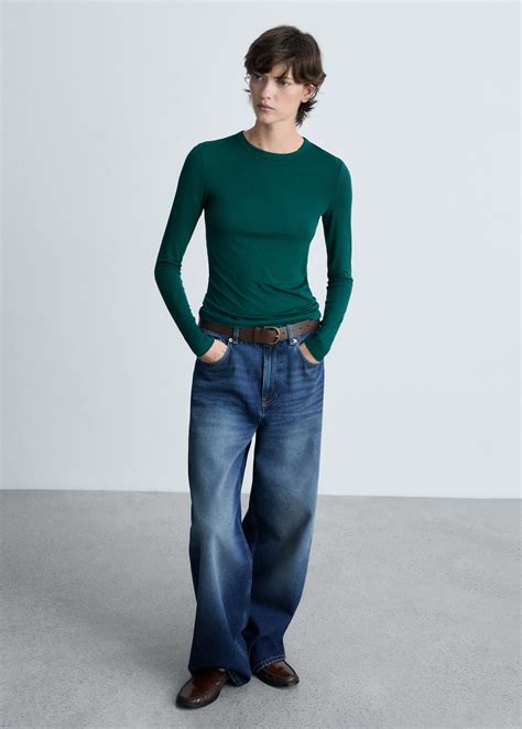 Round Neck Long Sleeved T Shirt Women Mango Usa