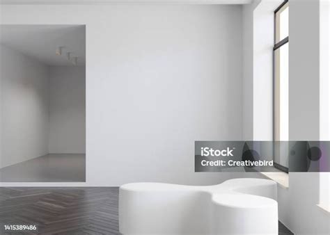 현대 미술관의 빈 하얀 벽 미니멀리스트 스타일로 인테리어를 모의하십시오 아트웍 그림 텍스트 또는 다른 디자인을 위한 복사 공간이 무료입니다 빈 전시 공간 3d 렌더링 0명에