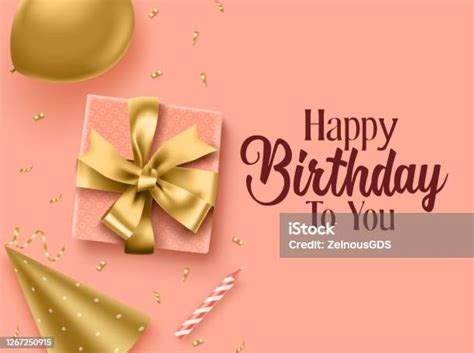 生日向量背景範本生日快樂問候文本在橙色空白為消息與優雅的黨元素設計慶祝邀請卡向量圖形及更多事件圖片 事件 包裝紙 帽子 Istock
