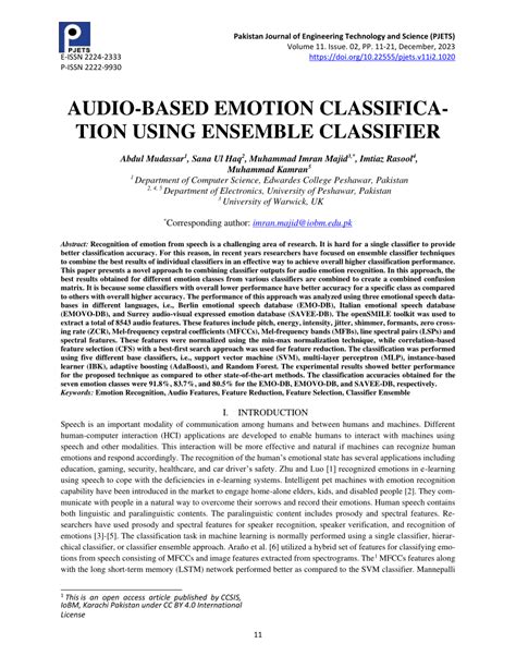 Pdf Audio Based Emotion Classification Using Classifier Ensemble