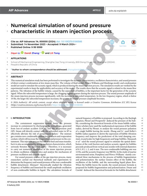 Pdf Numerical Simulation Of Sound Pressure Characteristic In Steam Injection Process