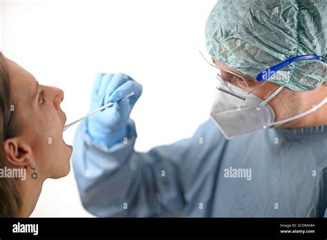 Woman Receives Throat Swab Rt Pcr Real Time Reverse Transcriptase