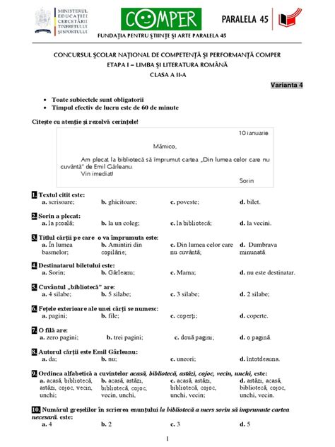 Teste Comper Clasa A 2a Pdf
