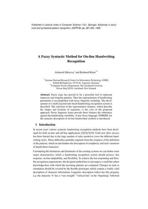 Pdf A Fuzzy Syntactic Method For On Line Handwriting Recognition