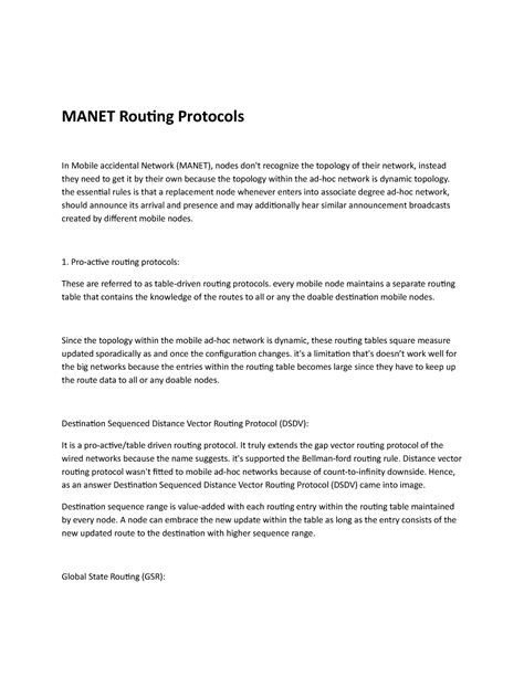 Manet Routing Protocols MANET Routing Protocols In Mobile Accidental