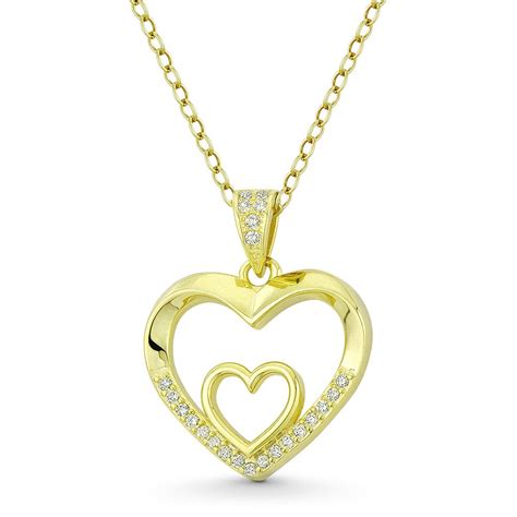Double Heart Cz Crystal Love Charm 925 Sterling Silver 14k Gp Necklace