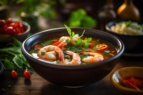 Premium Ai Image A Bowl Of Spicy And Tangy Tom Yum Soup With Shrimp