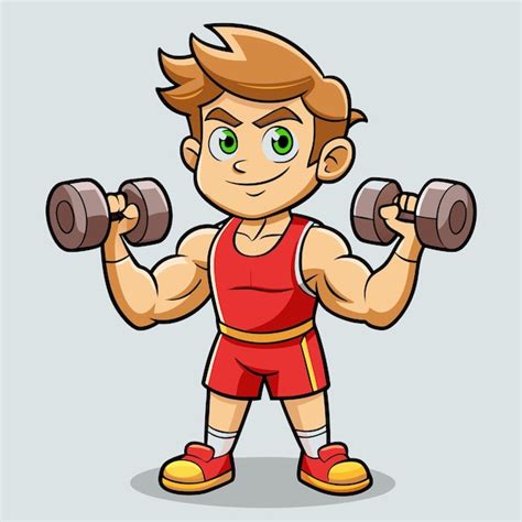 Cartoon Vector Design Of A Young Man In Red Tank Top Exercising With