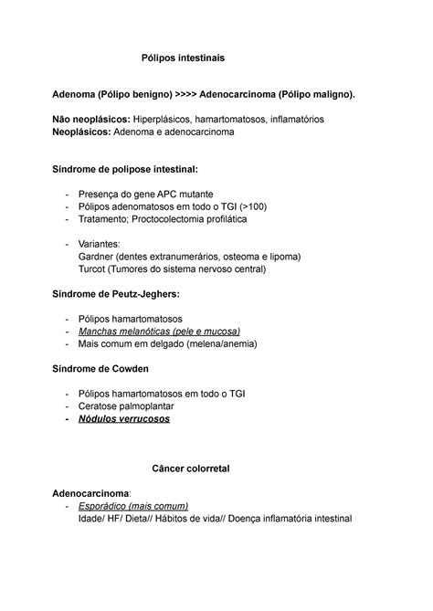 Pólipos Intestinais Pólipos Intestinais Adenoma Pólipo Benigno