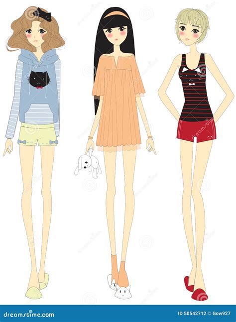 Meninas à Moda Dos Desenhos Animados As Roupas Bonitos Ajustadas