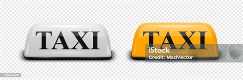 벡터 3d 현실적인 흰색과 노란색 프랑스 택시 표지판 아이콘 세트 근접 촬영 택시 서비스 모형에 대한 디자인 템플릿입니다 전면 모습 고풍스런에 대한 스톡 벡터 아트 및 기타