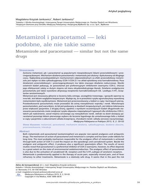 Metamizol vs Paracetamol Mechanizm Działanie Wskazania