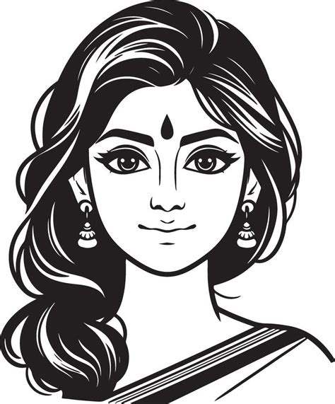Clean And Simple Line Drawing Of Indian Woman Minimalist Art In Black