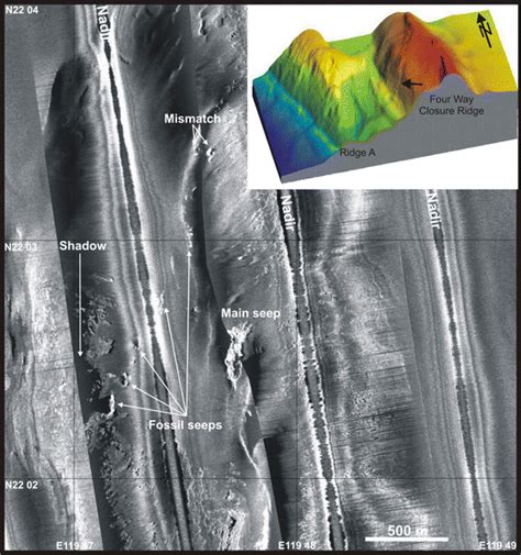 75 Khz Sidescan Sonar Mosaic Of The Four Way Closure Ridge Showing A Download Scientific
