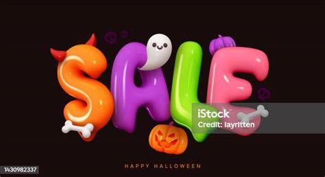 판매 할로윈 프로모션 배너 행복한 할로윈 배경 밝고 다채로운 텍스트 판매 만화 스타일의 사실적인 3d 디자인 웹 포스터 세련된 전단지 휴일 인사말 카드 벡터 일러스트 레이