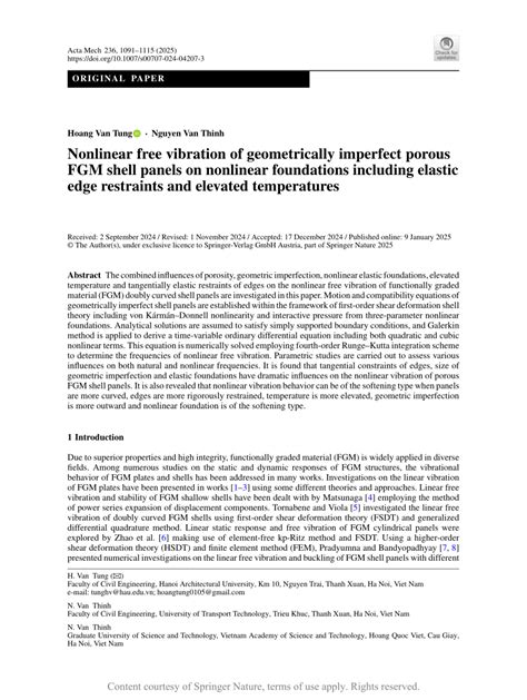Nonlinear Free Vibration Of Geometrically Imperfect Porous Fgm Shell Panels On Nonlinear