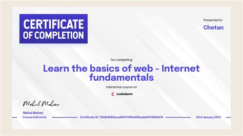 Chetans Certification For Learn The Basics Of Web Internet Fundamentals Codedamn