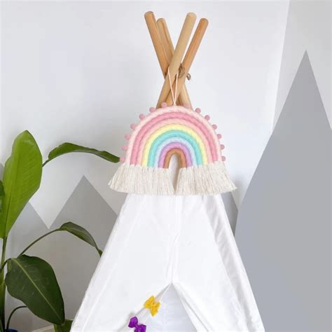 Adornos Algod N Para Colgar En Pared Arco Ris Macram Con Borlas Para
