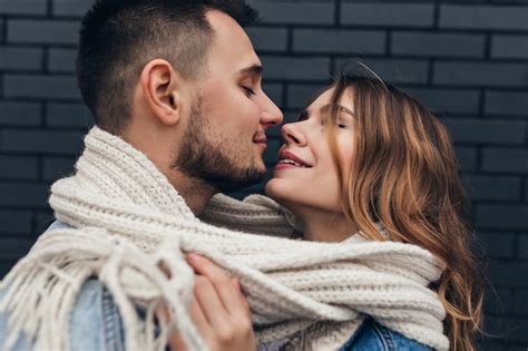 Free Photo Close Up Portrait Of Sensual Girl Looking Into Boyfriend S Eyes Outdoor Photo Of