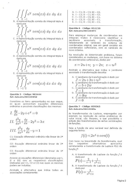 Prova Cálculo Diferencial E Integral Iii Calculo Diferencial E