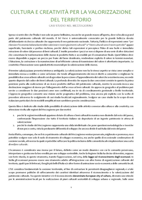 Riassunto Cultura E Creatività Per La Valorizzazione Del Mezzogiorno