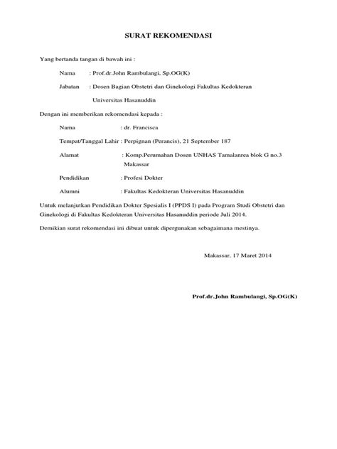 Contoh Surat Rekomendasi Kerja Contoh Surat