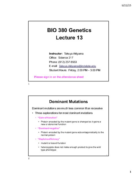 Bio 380 Genetics Lecture 13 Dominant Mutations And Expressivity Studocu