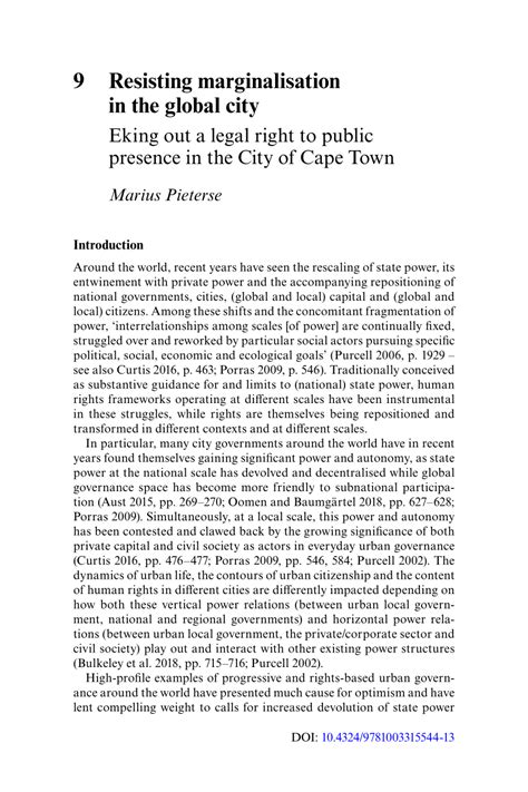 Pdf Resisting Marginalisation In The Global City