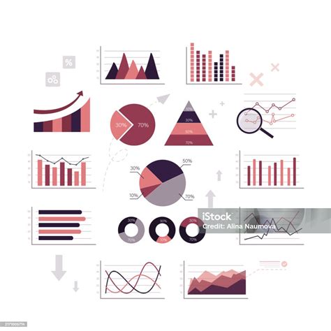 원형 삼각형 상승 하락 및 백분율 차트 비즈니스 진행 상황 및 회귀를 보여주는 그래프 통계 표현을 위한 추상적인 가상 요소 세트 그래프에 대한 스톡 벡터 아트 및 기타